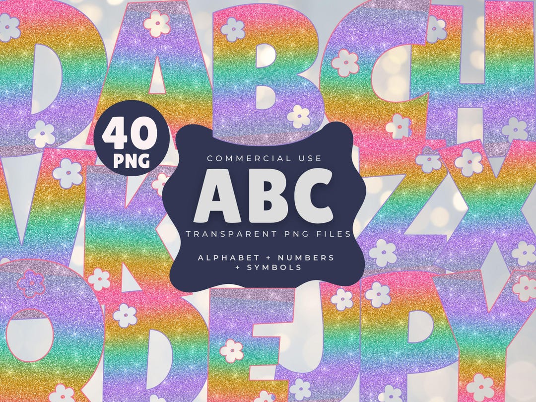 Rainbow Glitter Alphabet Sublimation Digital Download | 40 PNG Letters ...