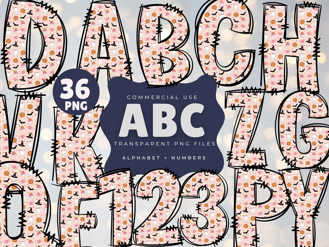 Cute Halloween Alphabet Clipart, 36 PNG Clipart Pack, Halloween A-Z ...