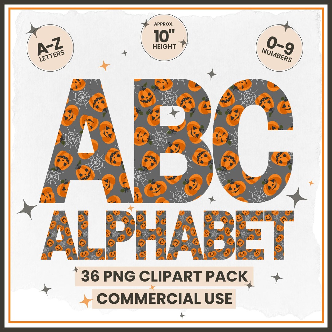 Halloween Pumpkin Alphabet Clipart Pack 36 Pngs 300dpi Commercial Use ...