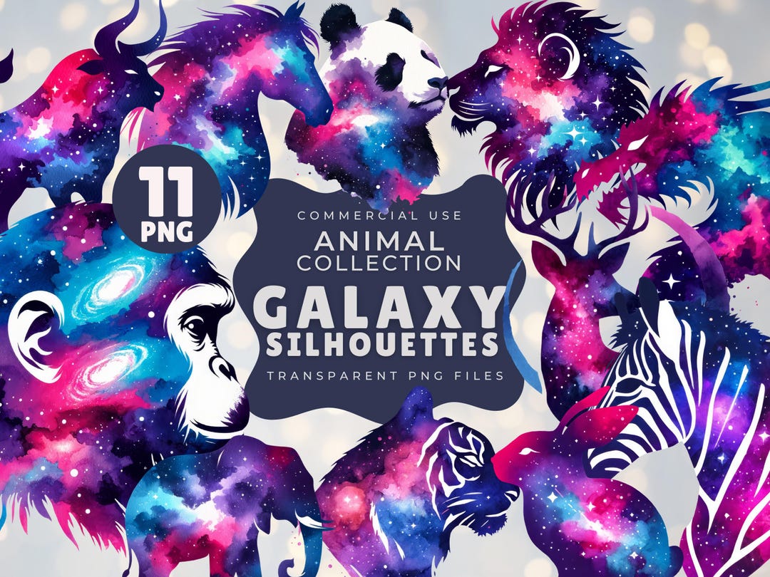 Galaxy Animal Silhouette Clipart PNG, 11 Cosmic Wildlife Designs ...