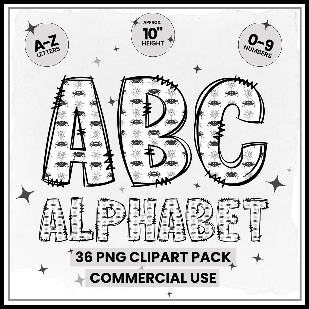 Spider Alphabet Clipart Pack 36 Pngs 300dpi Commercial Use Spooky ...
