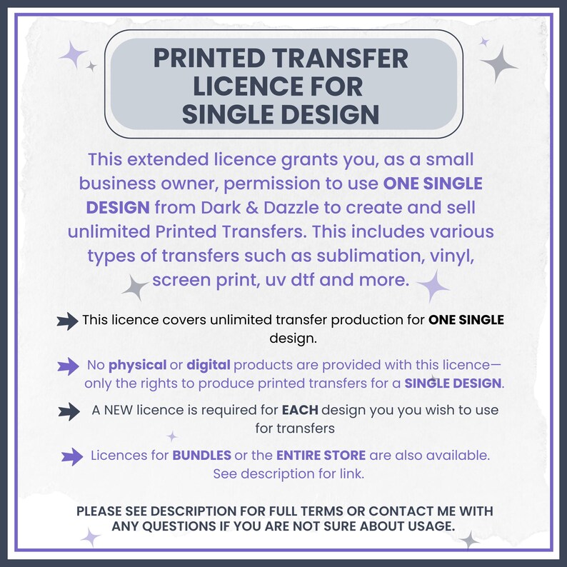 Printed Transfer Licence - SINGLE DESIGN - Etsy