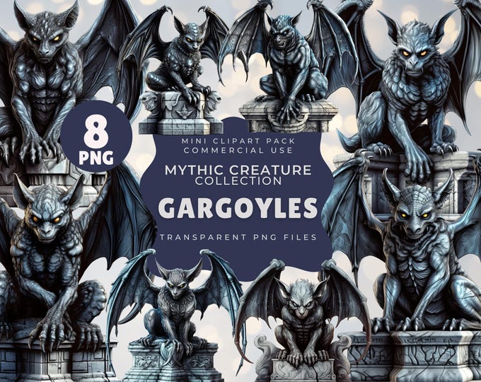 24 Gargoyle Clipart, PNG Instant Download, Commercial Use, Gothic ...