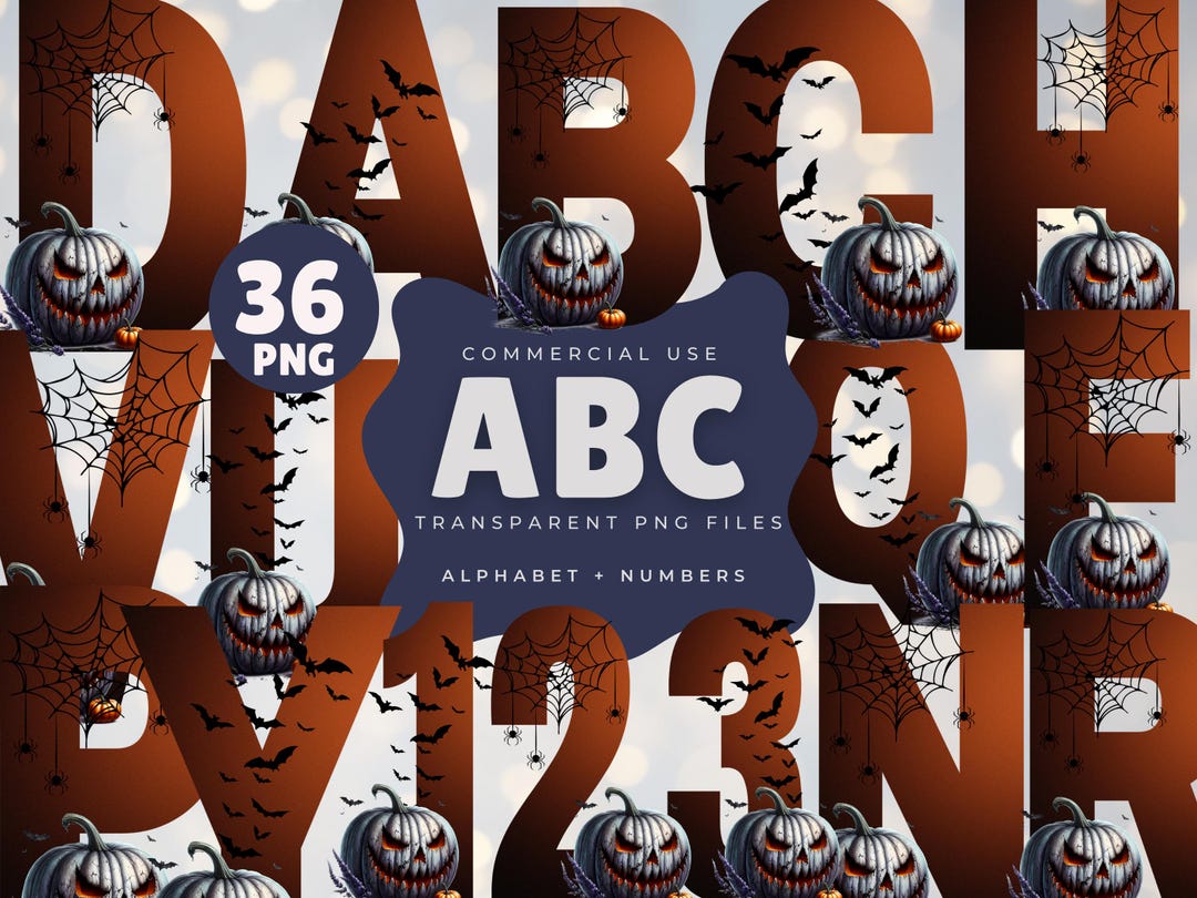 Spooky Pumpkin Alphabet Clipart, 36 PNG Clipart Pack, Halloween A-Z ...