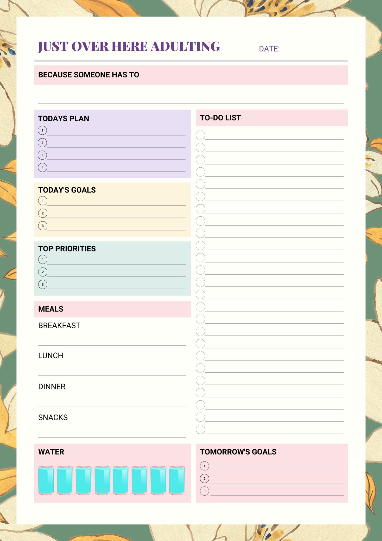 Adulting Daily Planner Sheet - Etsy