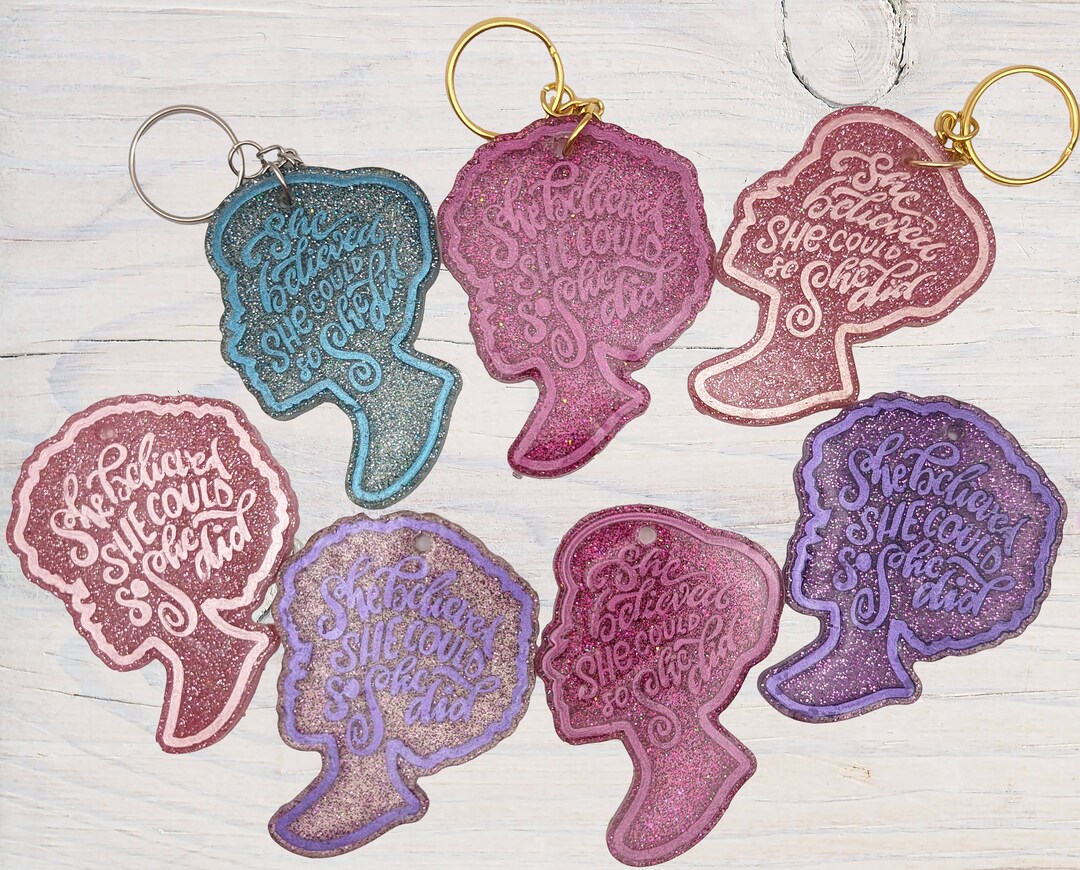 Resin Keychain She Believed She Could Glitter Keychain Sparkly Keychain ...