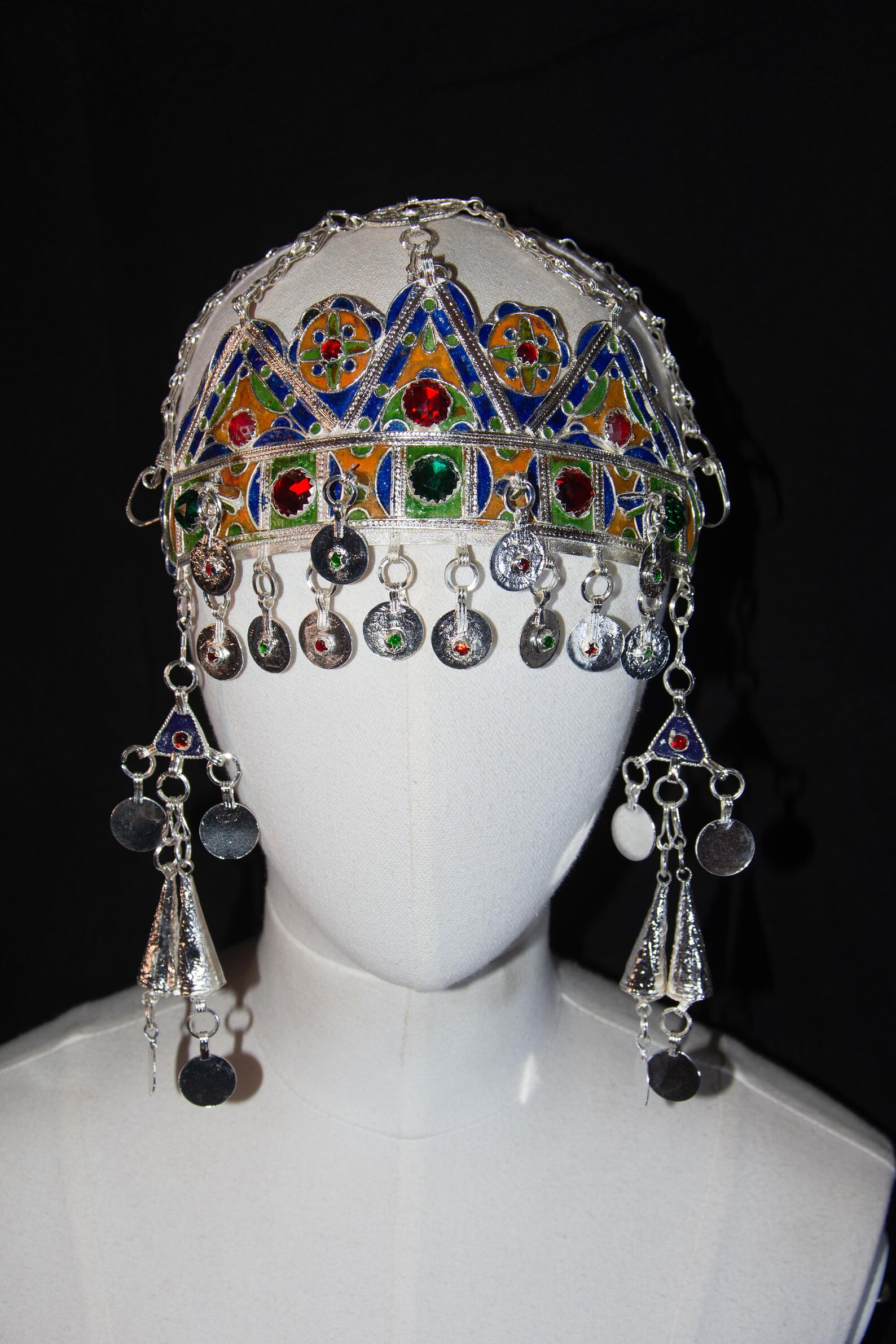 Berber Headdress , "taounza" Berber Head Ornament Plated Silver, Enamel ...