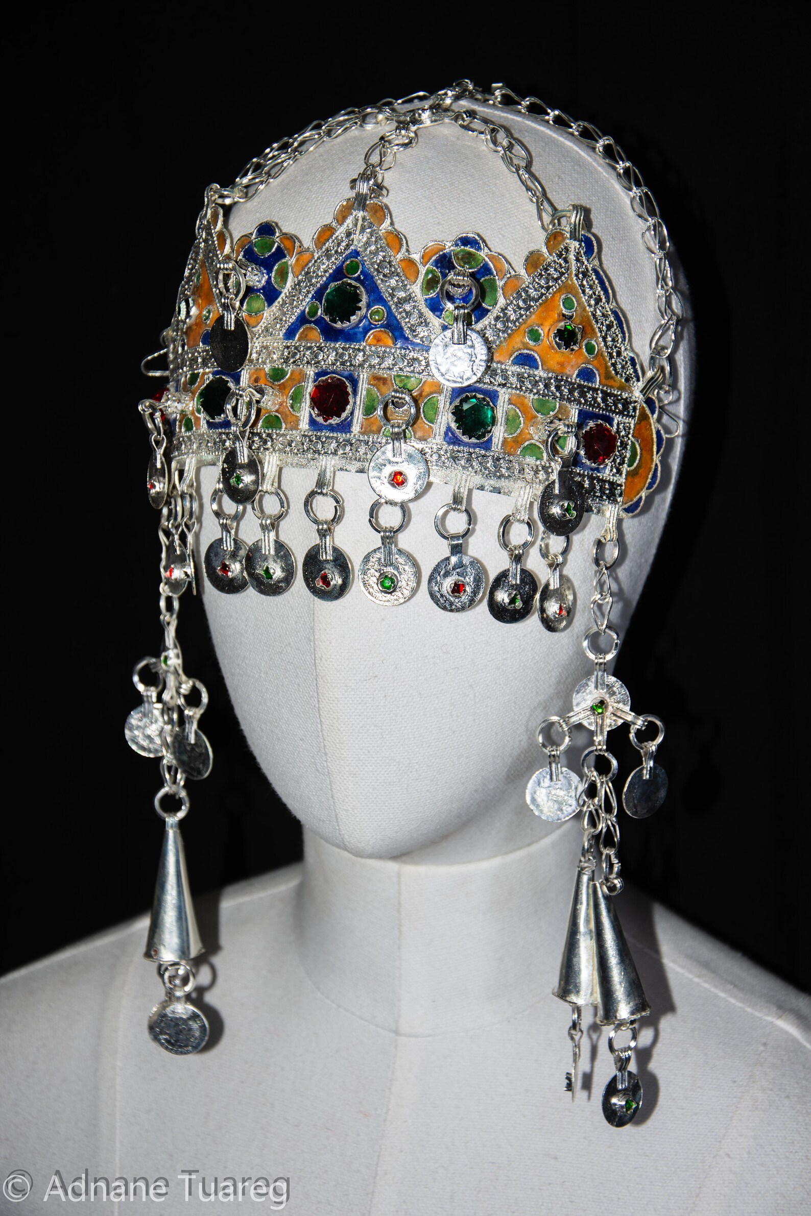 Berber Headdress , "taounza" Berber Head Ornament Plated Silver, Enamel ...
