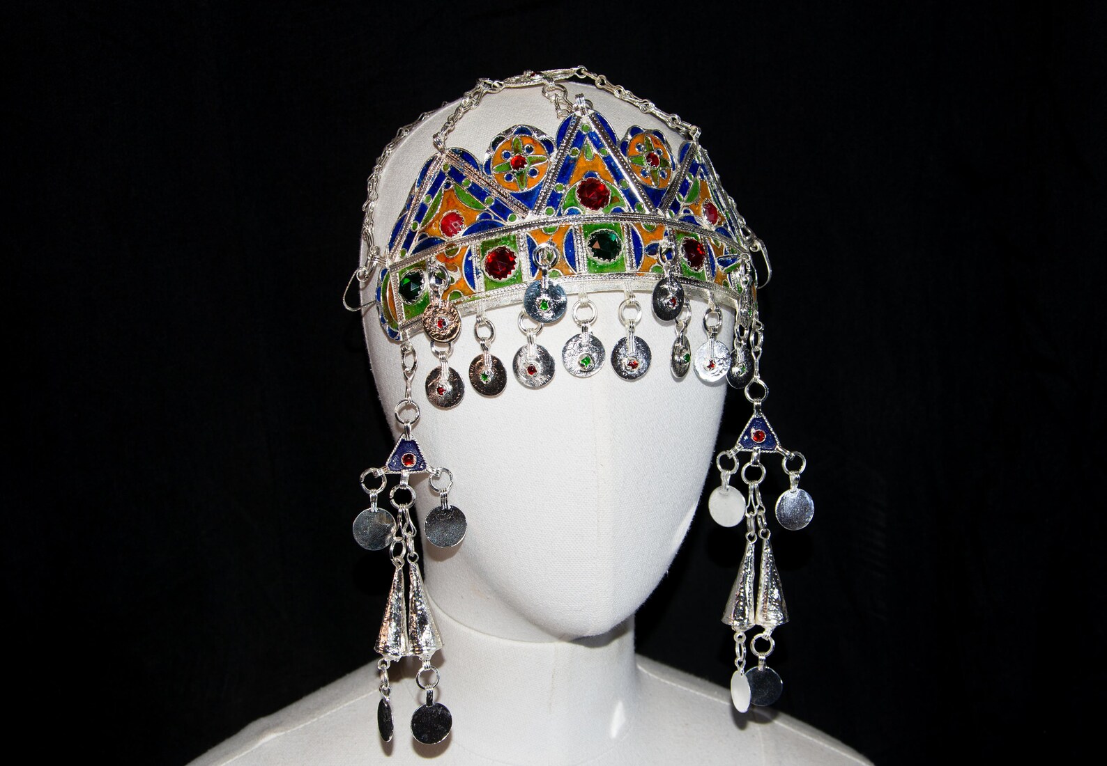 Berber Headdress , "taounza" Berber Head Ornament Plated Silver, Enamel ...