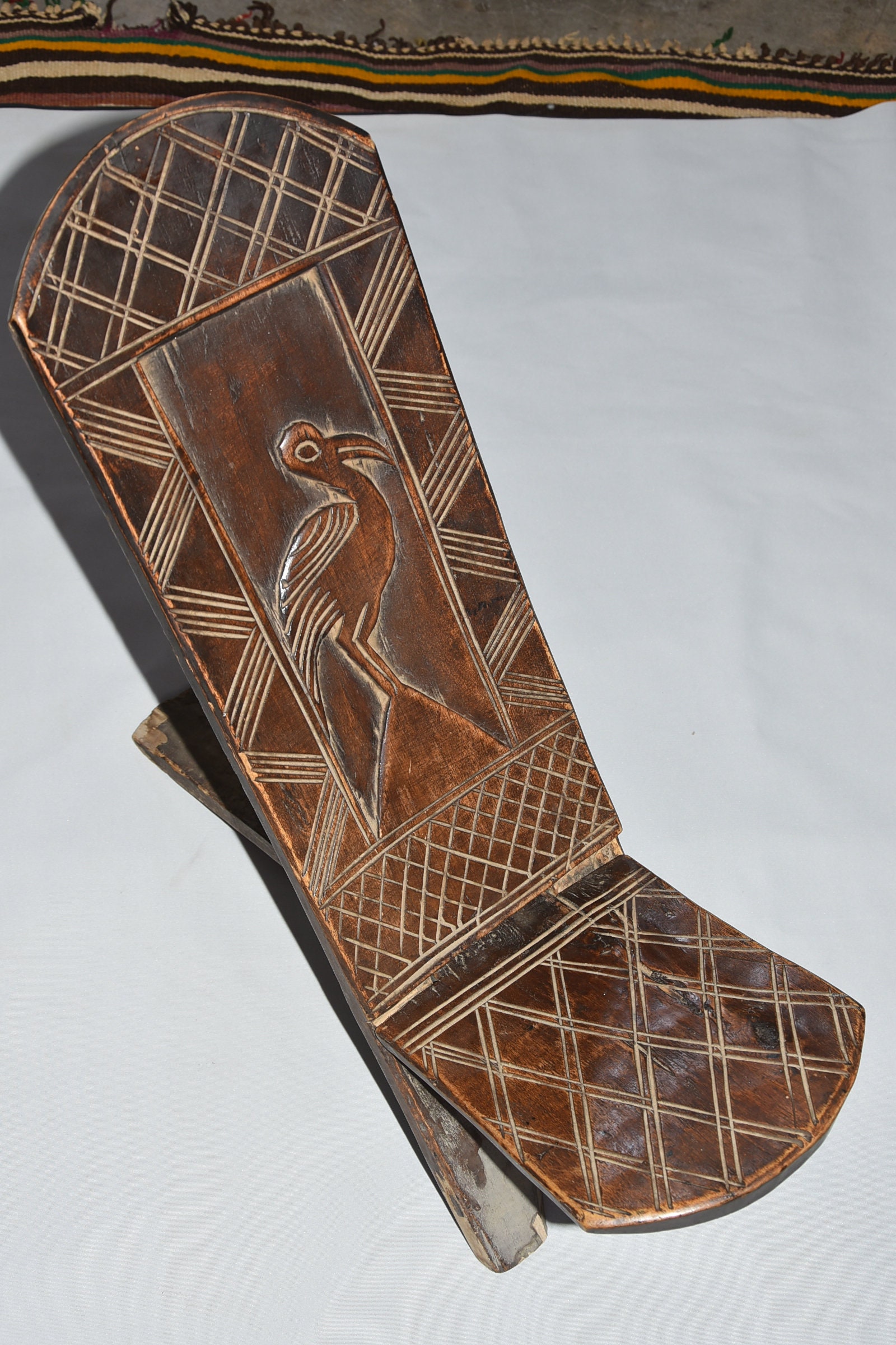 Antique Tuareg Dogon Wood Reclined Chair Carved Alligator Mali Africa