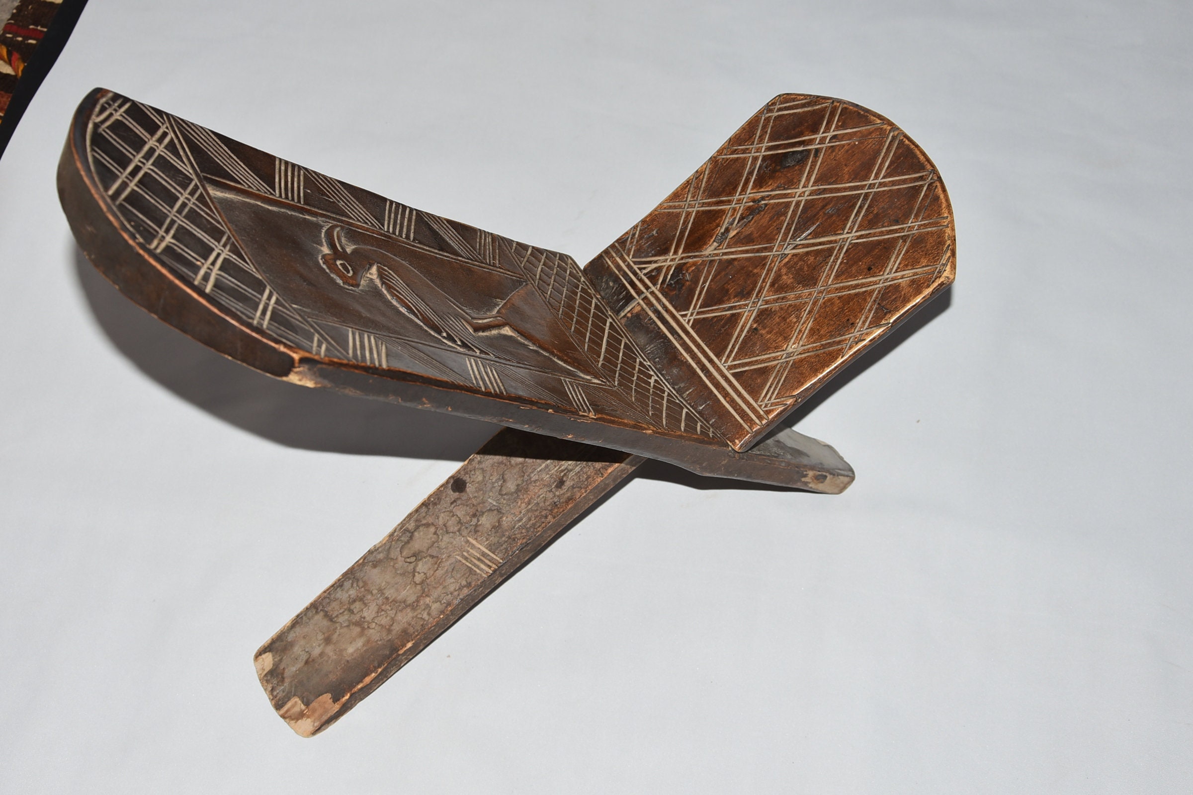 Antique Tuareg Dogon Wood Reclined Chair Carved Alligator Mali Africa