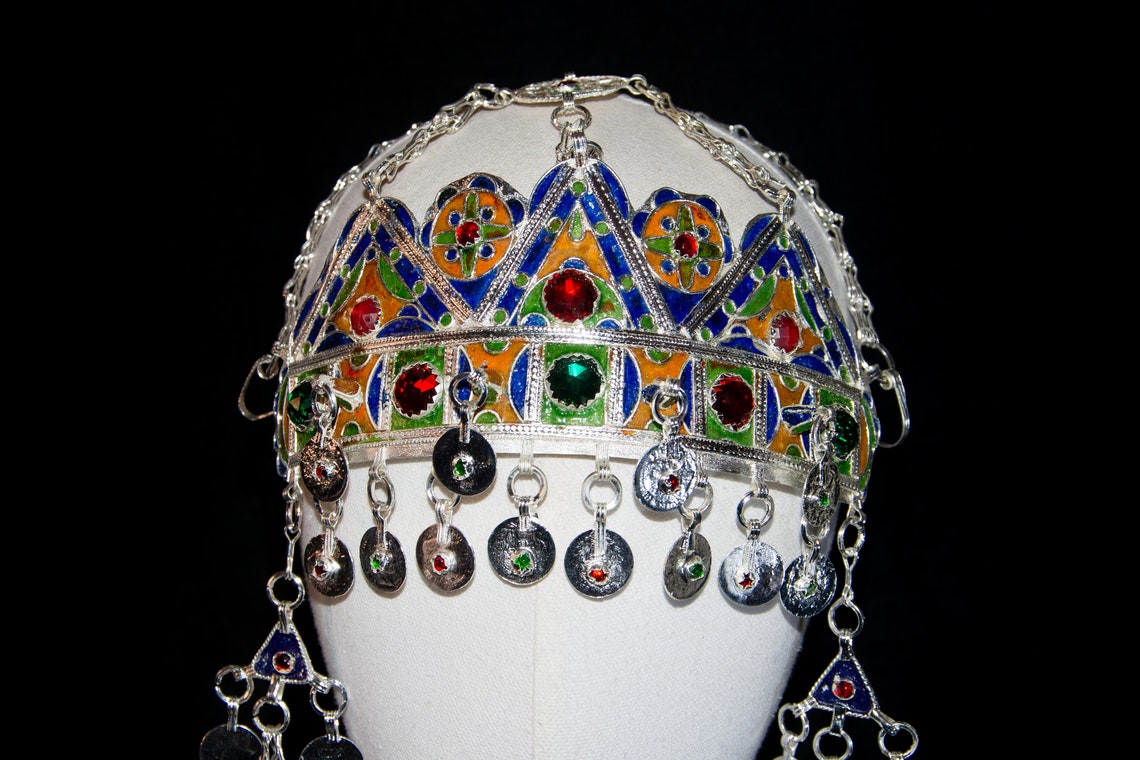 Berber Headdress , "taounza" Berber Head Ornament Plated Silver, Enamel ...