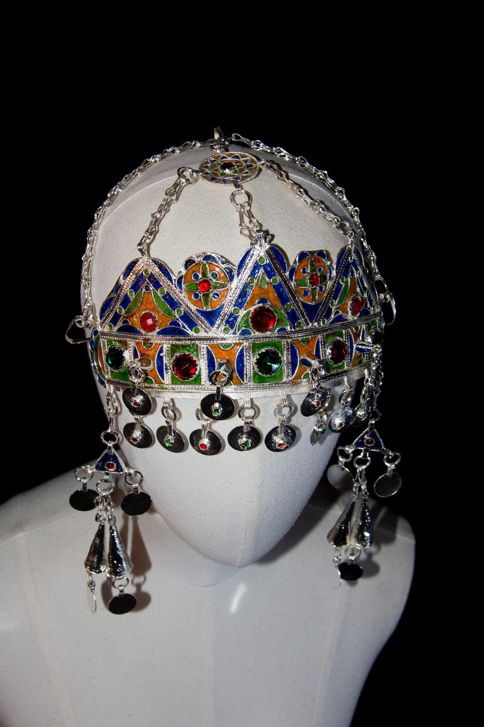 Berber Headdress , "taounza" Berber Head Ornament Plated Silver, Enamel ...