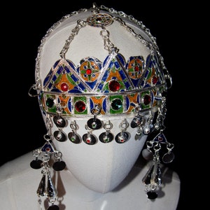 Berber Headdress , "taounza" Berber Head Ornament Plated Silver, Enamel ...