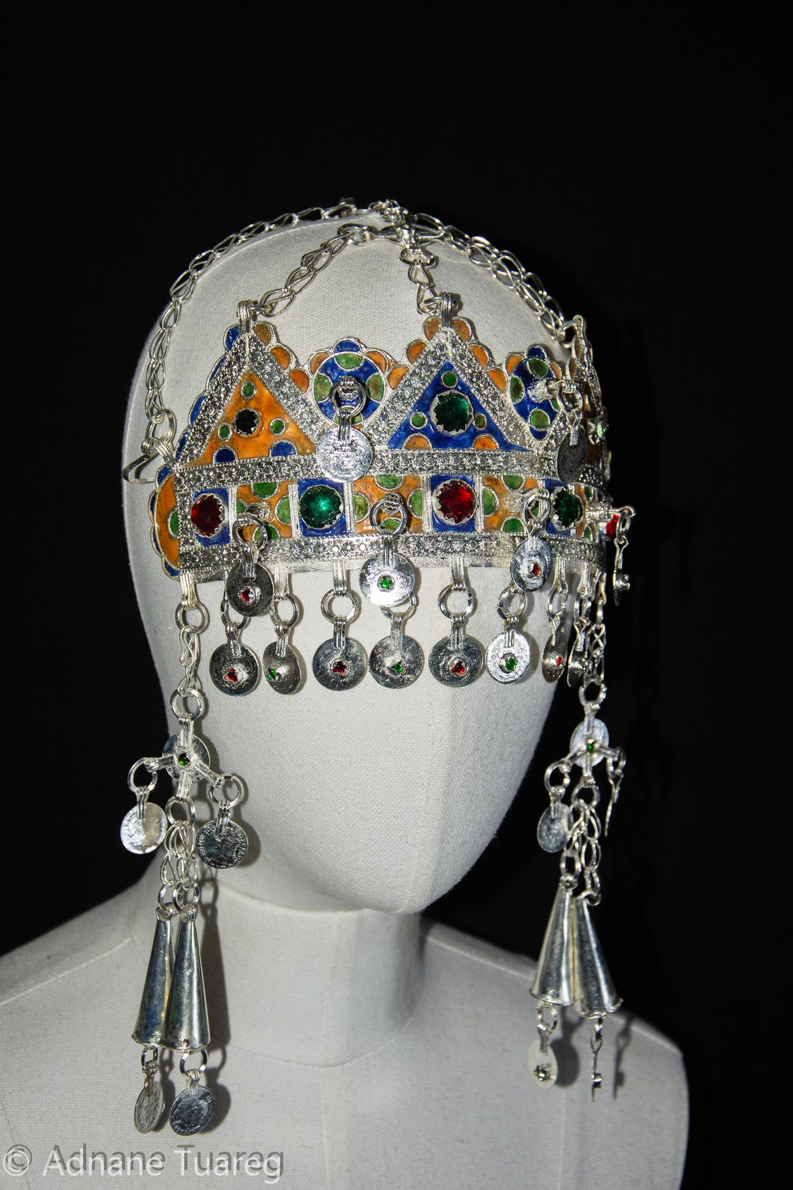 Berber Headdress , "taounza" Berber Head Ornament Plated Silver, Enamel ...