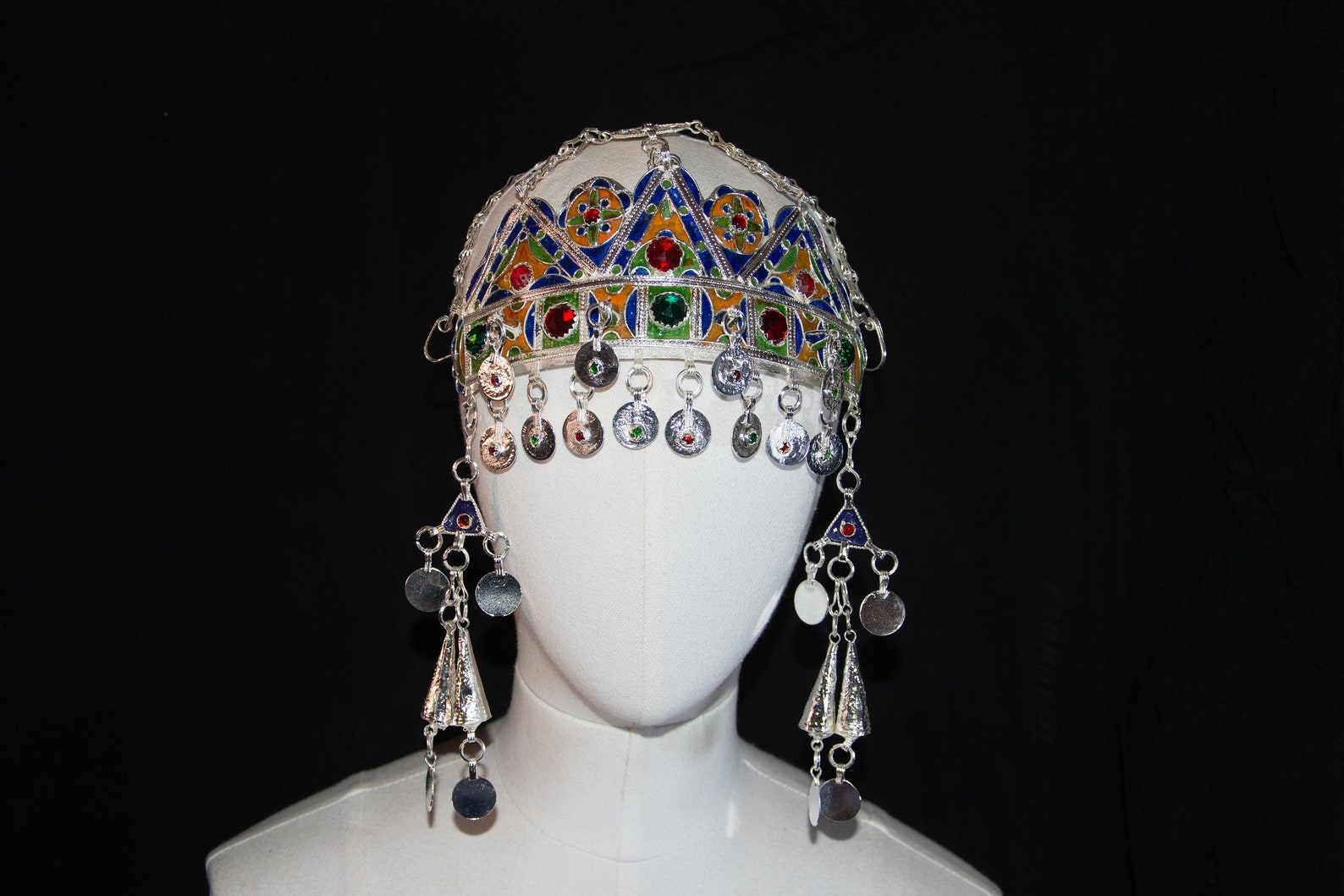 Berber Headdress , "taounza" Berber Head Ornament Plated Silver, Enamel ...
