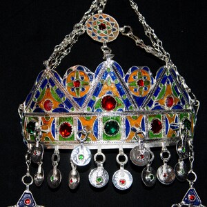 Berber Headdress , "taounza" Berber Head Ornament Plated Silver, Enamel ...