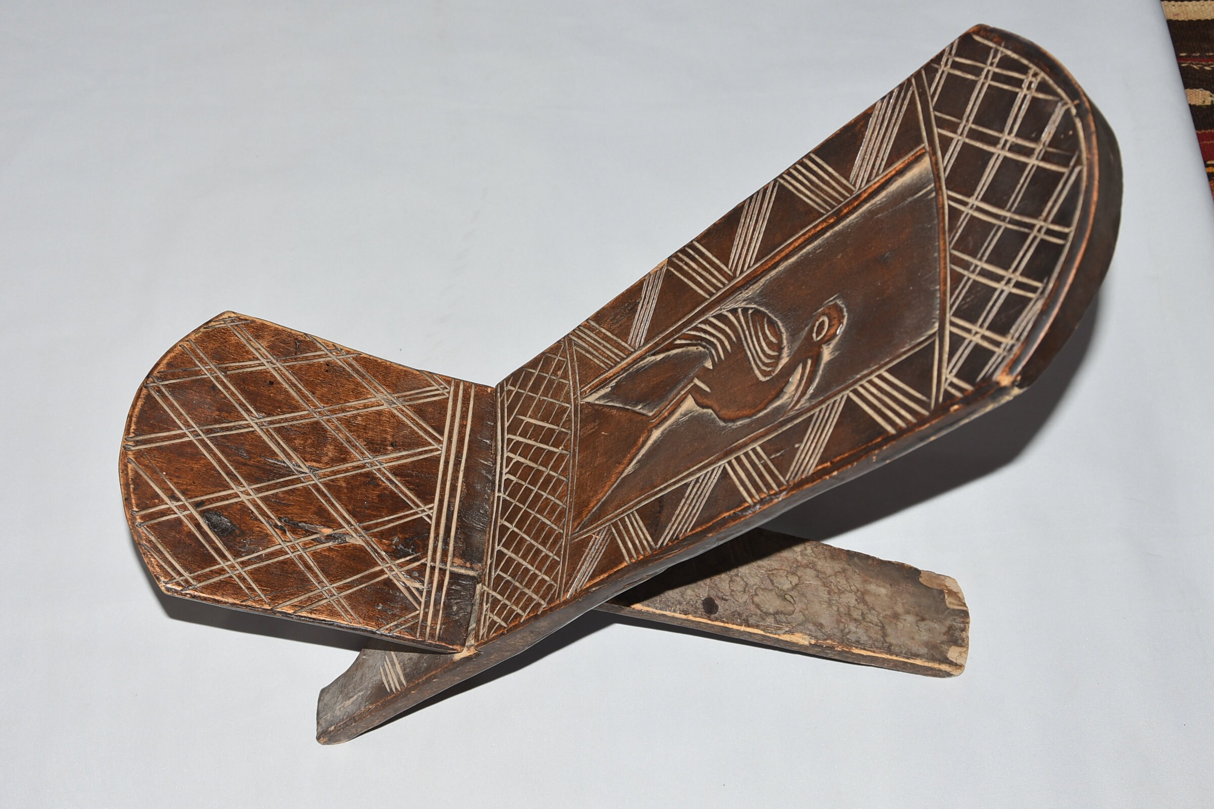 Antique Tuareg Dogon Wood Reclined Chair Carved Alligator Mali Africa