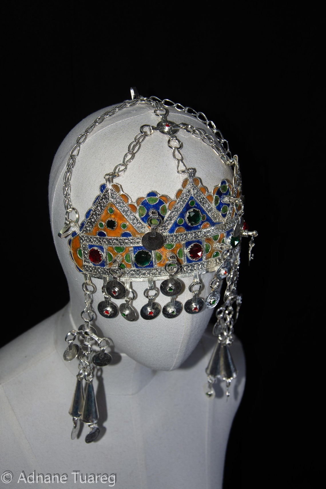 Berber Headdress , "taounza" Berber Head Ornament Plated Silver, Enamel ...