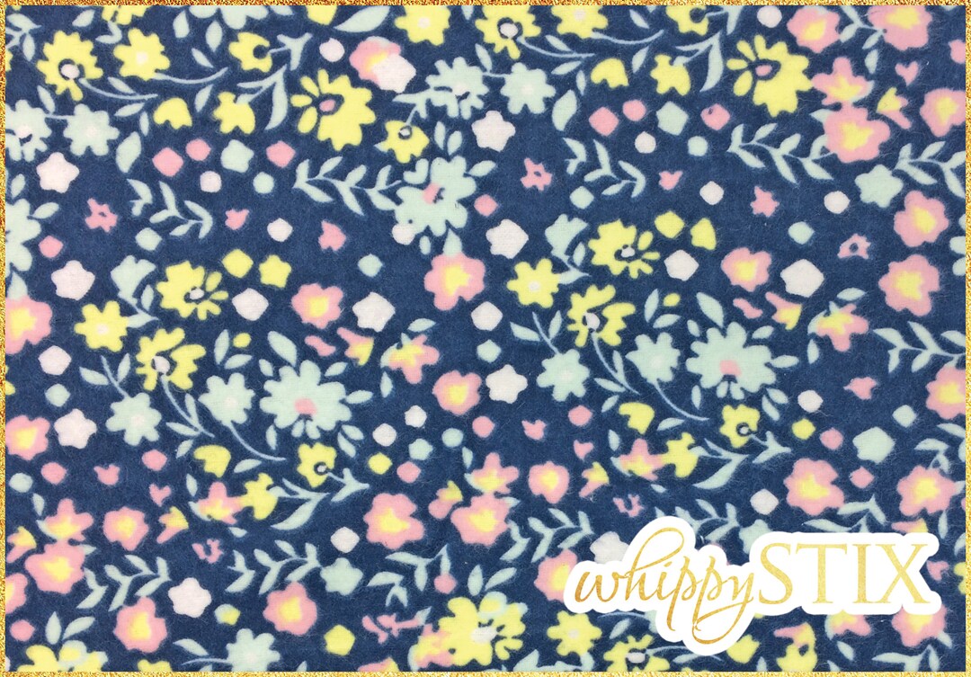 ALMOST OUT Floral FLANNEL Fabric by the Yard, Navy Blue Pink Yellow ...