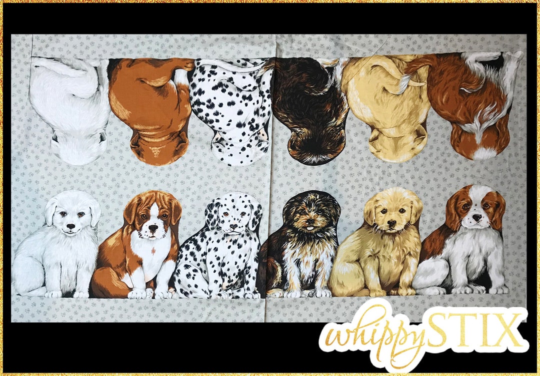 NEW! Puppy Fabric by the Panel, Front and Back Dog Silhouettes, Spaniel ...