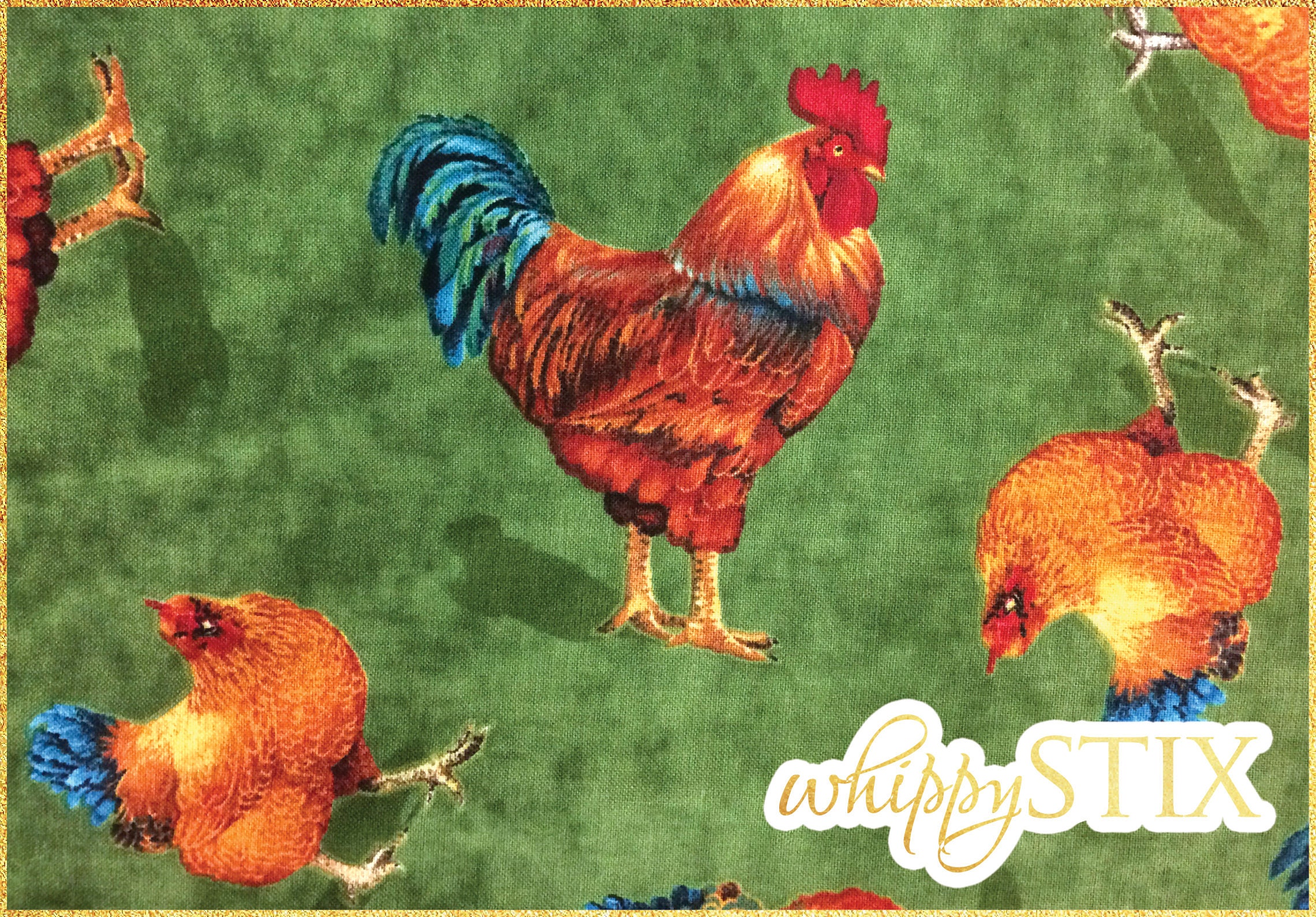 Rooster Fabric By the Yard Green Morning Call LGD Studios | Etsy
