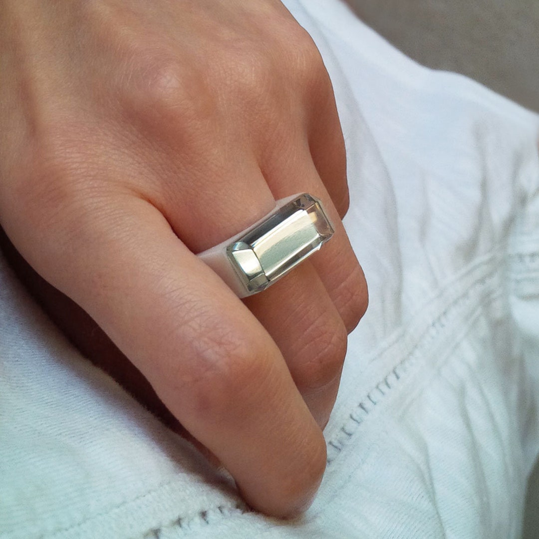 White Resin Ring With Mirror Geometric White Ring Resin - Etsy