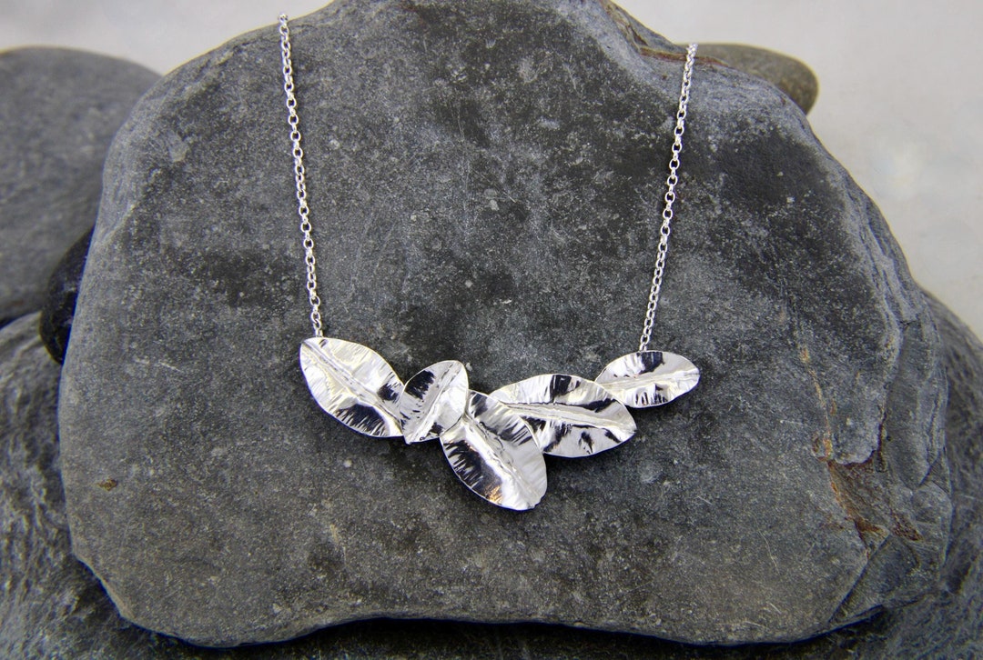 Sterling Silver Leaf Bib Necklace: Hand Forged Botanical Cornish ...