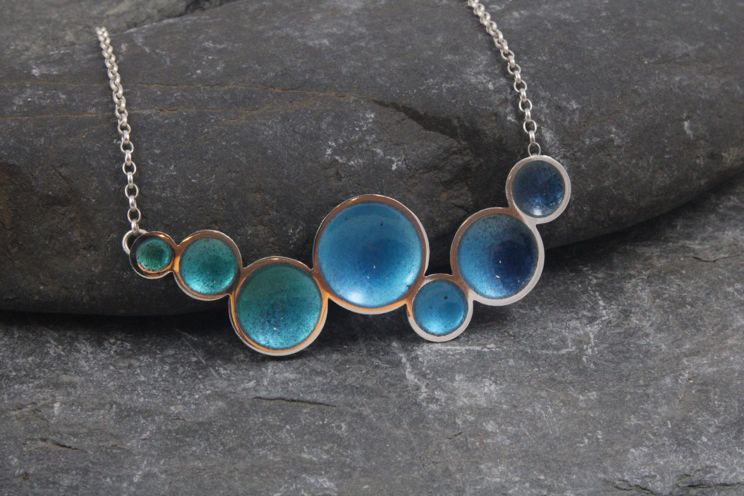 Blue Enamel Necklace Sterling Silver Statement Necklace | Etsy