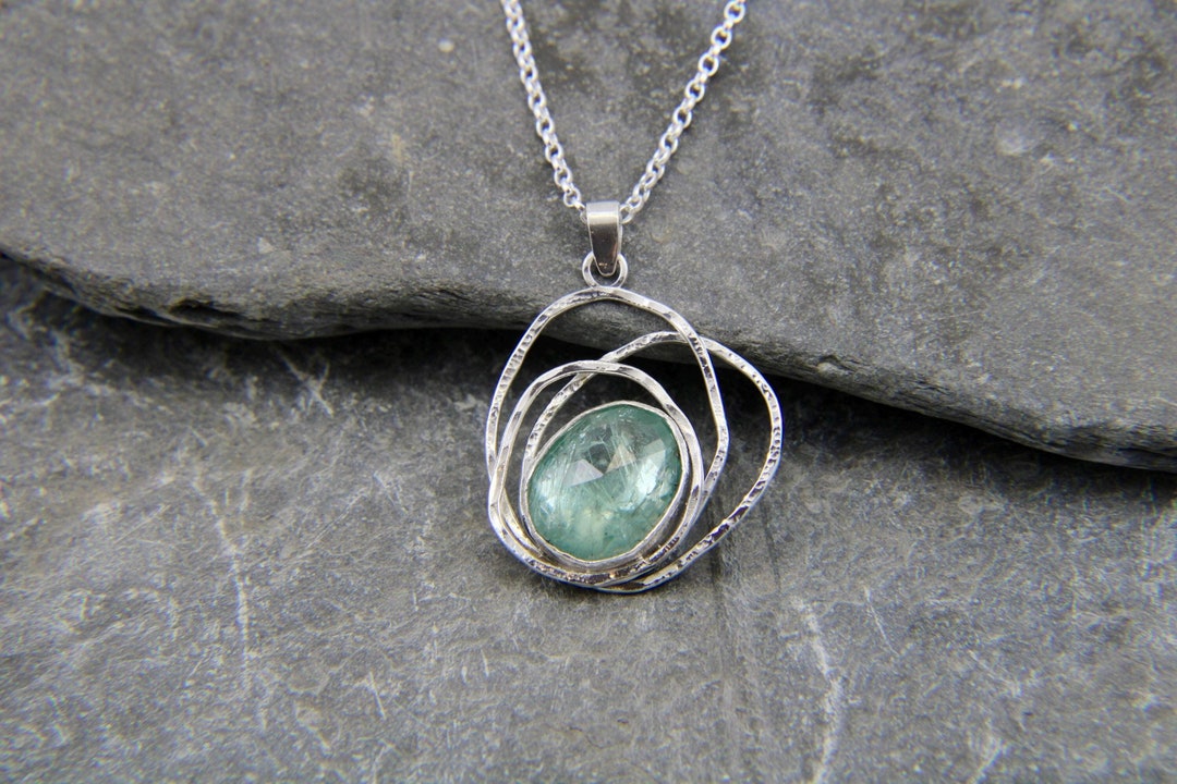 Kyanite Water Droplet Pendant: Hammered Sterling Silver Necklace ...