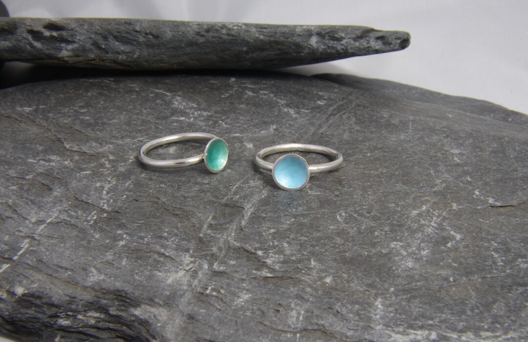 Turquoise Enamel Sterling Silver Ring: Handmade Beach Jewelry - Cornish ...