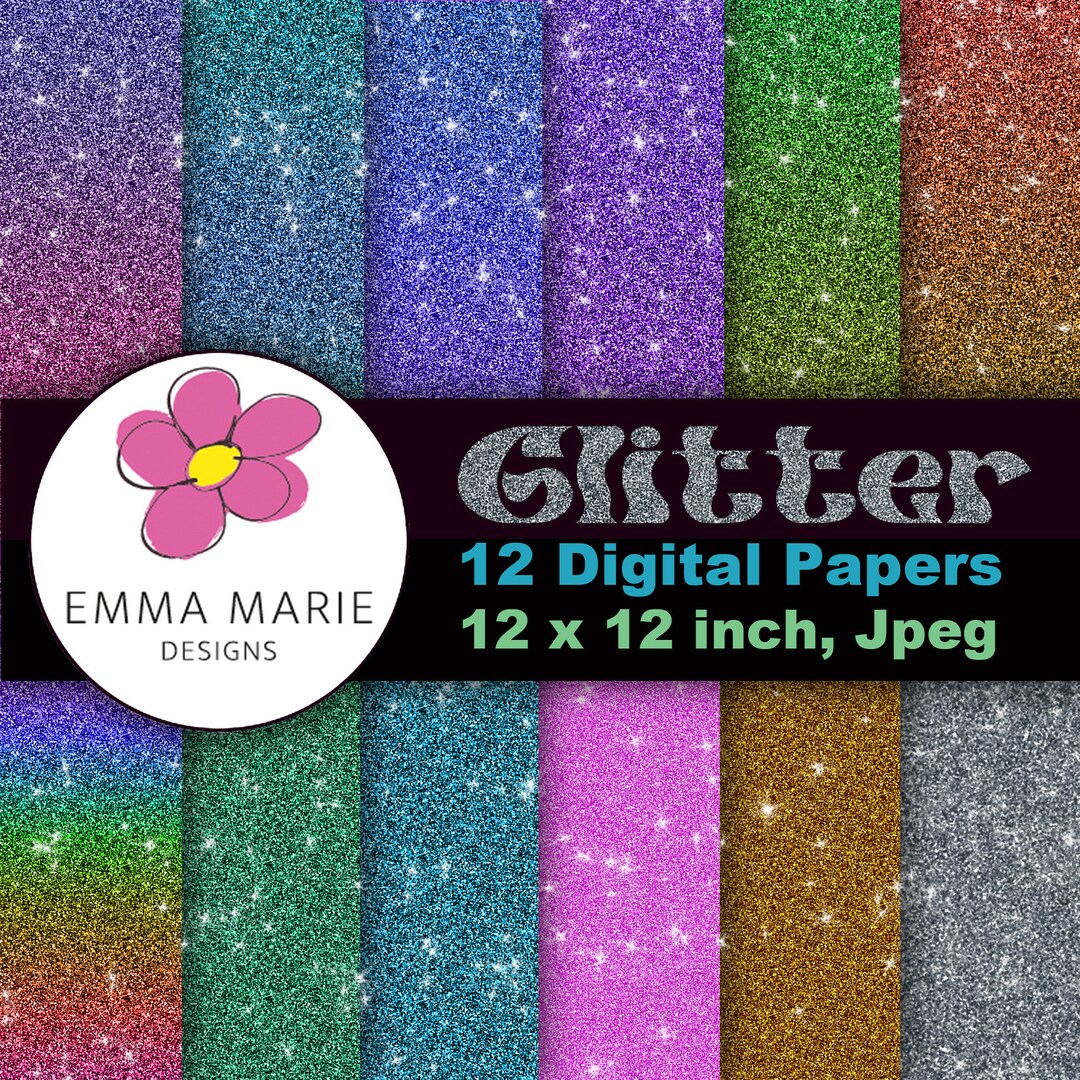 Glitter Paper Pack, 12 X 12 Inch Digital Papers, 12 Different Colours ...