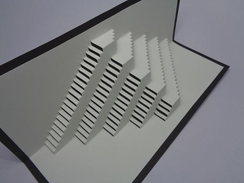 3D Kirigami Pop-up Card: Upside Down Stairs Optical Illusion - Etsy ...