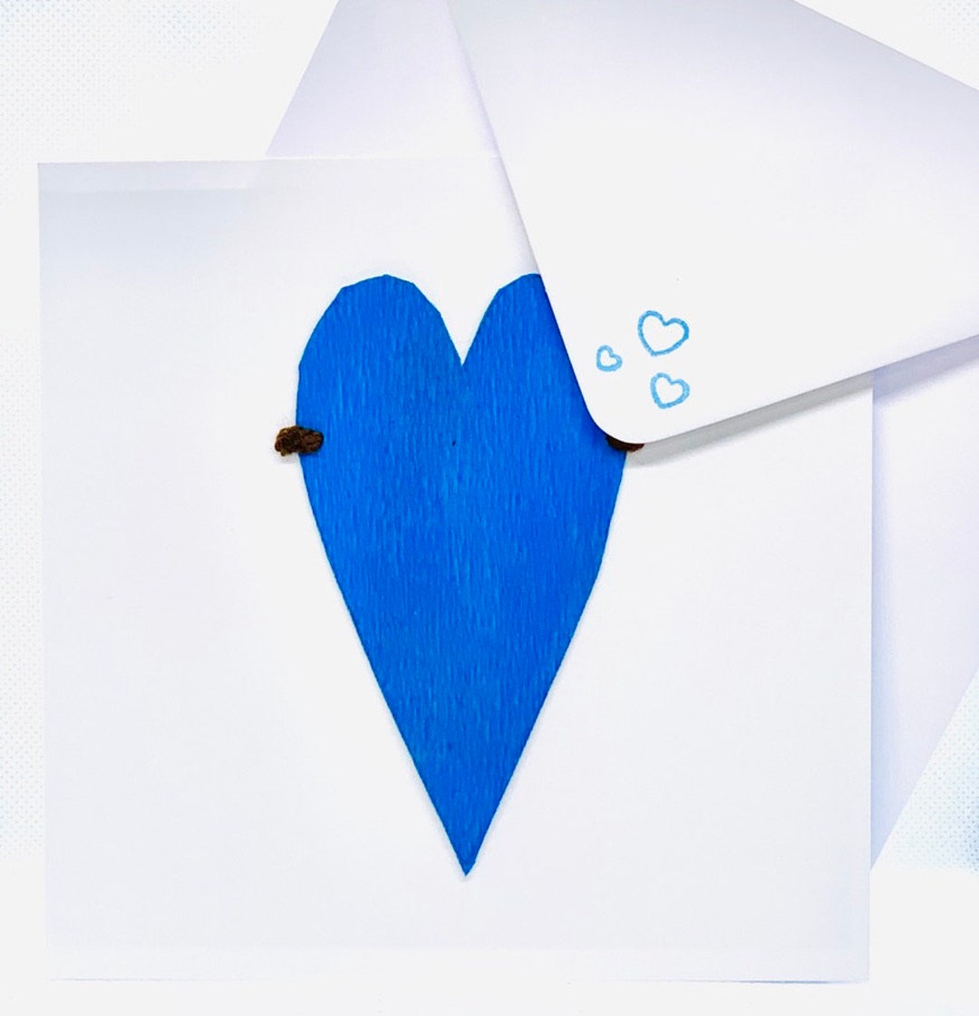 Blue Heart on White Card - Etsy