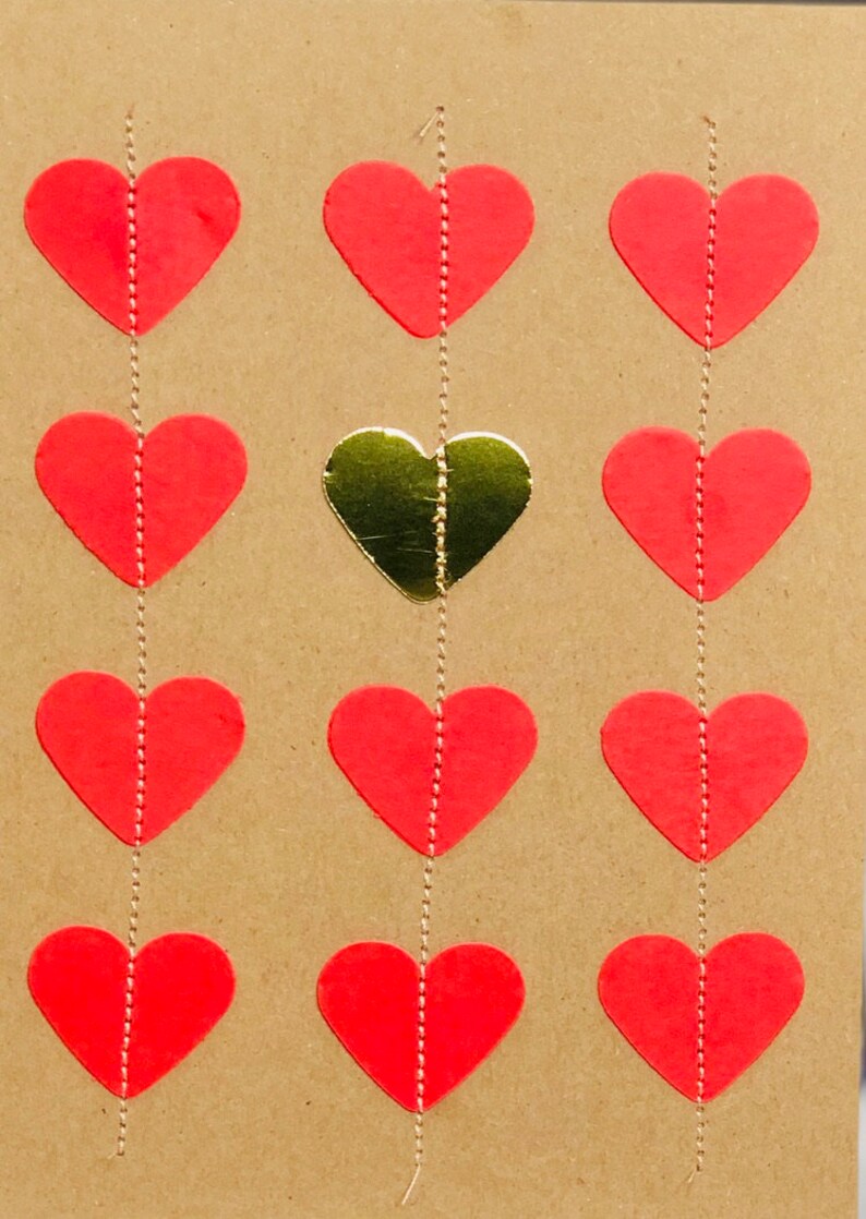 Twelve Hearts on Brown Card - Etsy