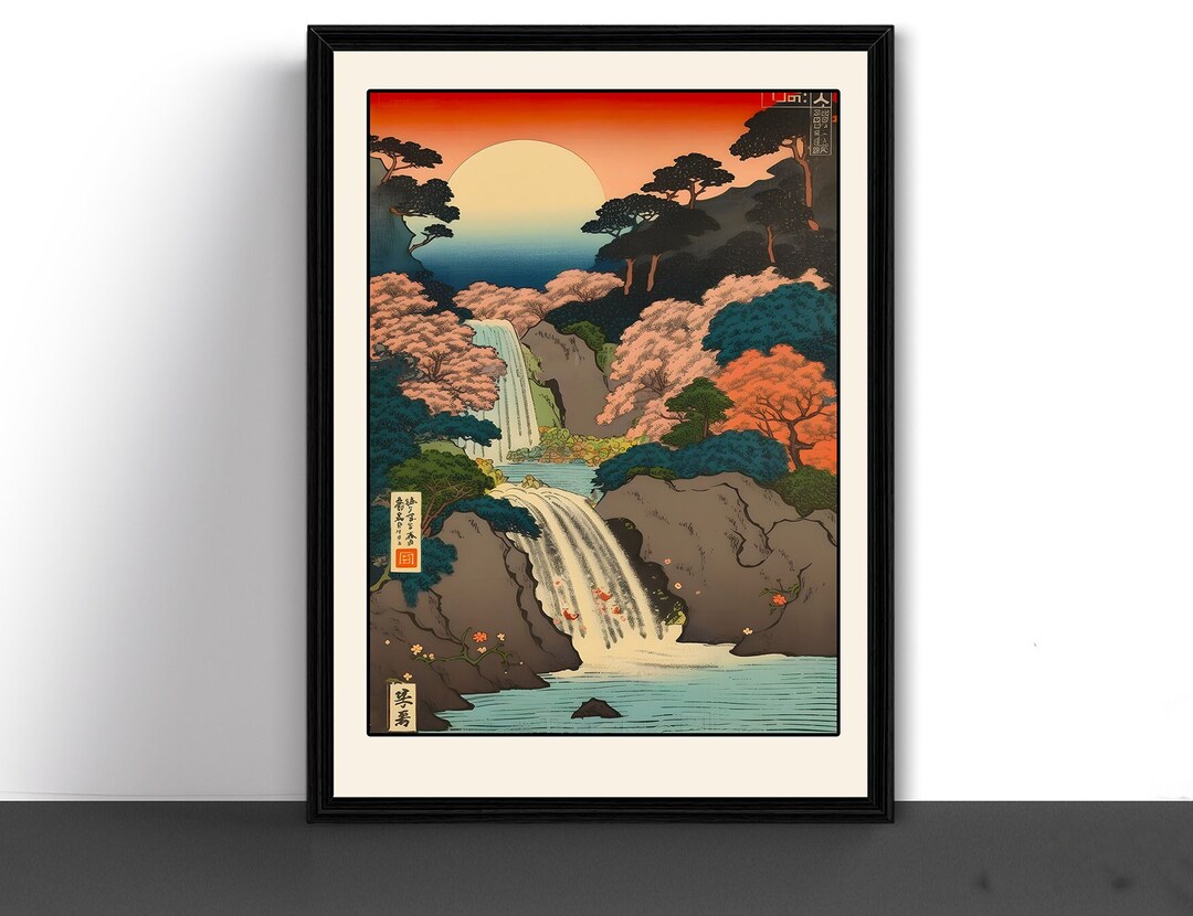 Japanese Waterfall Japanese Art Print, Woodblock Style, Ukiyo-e, Koitsu ...