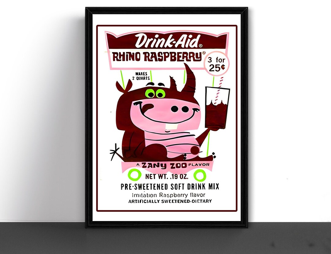 Drink Aid Rhino Raspberry Zany Zoo Drink Mix Retro Art Print Poster ...