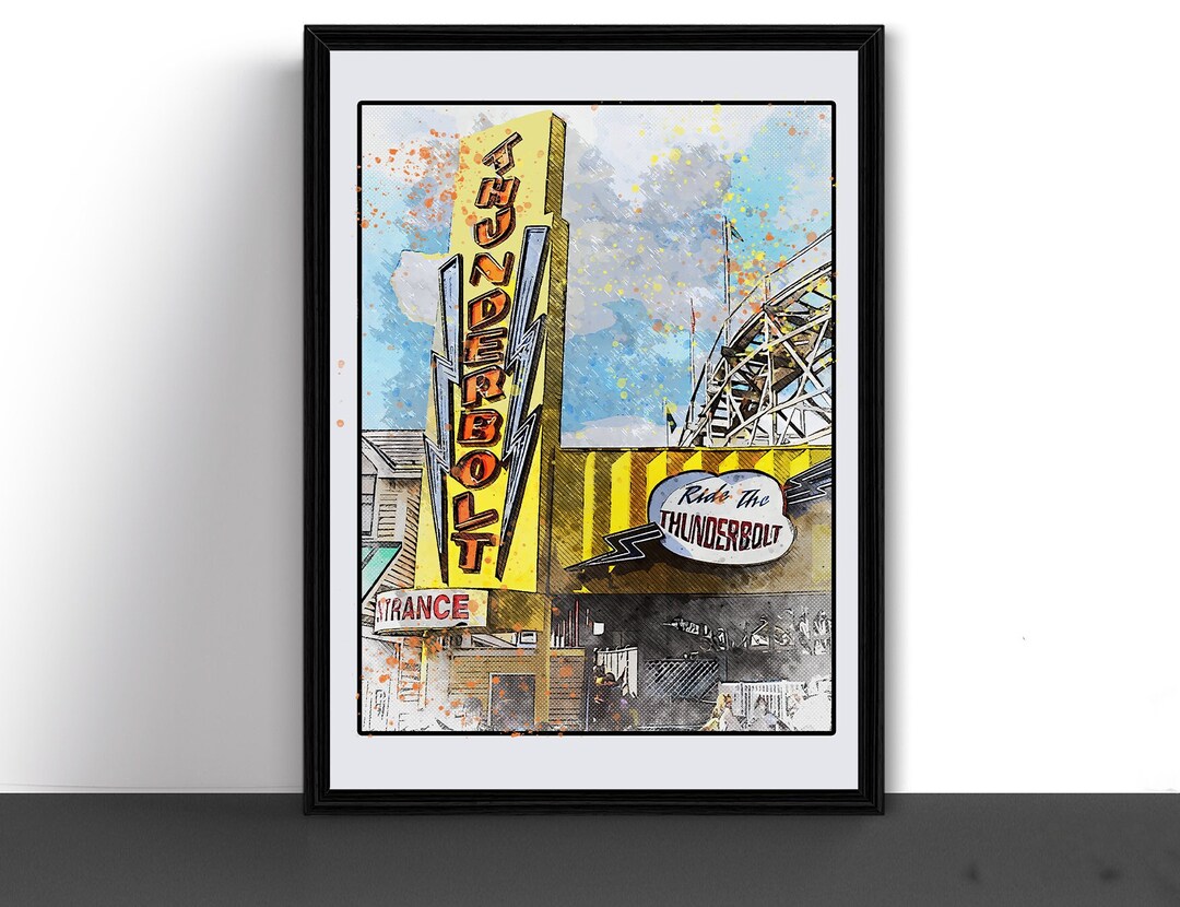 Thunderbolt Roller Coaster Six Flags Ink Sketch Watercolor Art Print ...