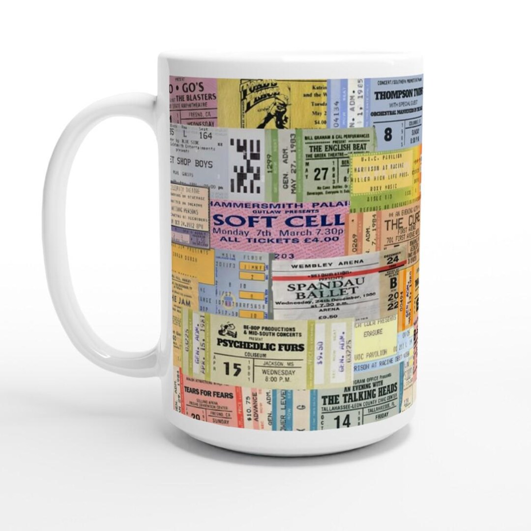 Eighties 80s New Wave Concert Ticket Stub Collage 15 Oz. Coffee Mug - Etsy