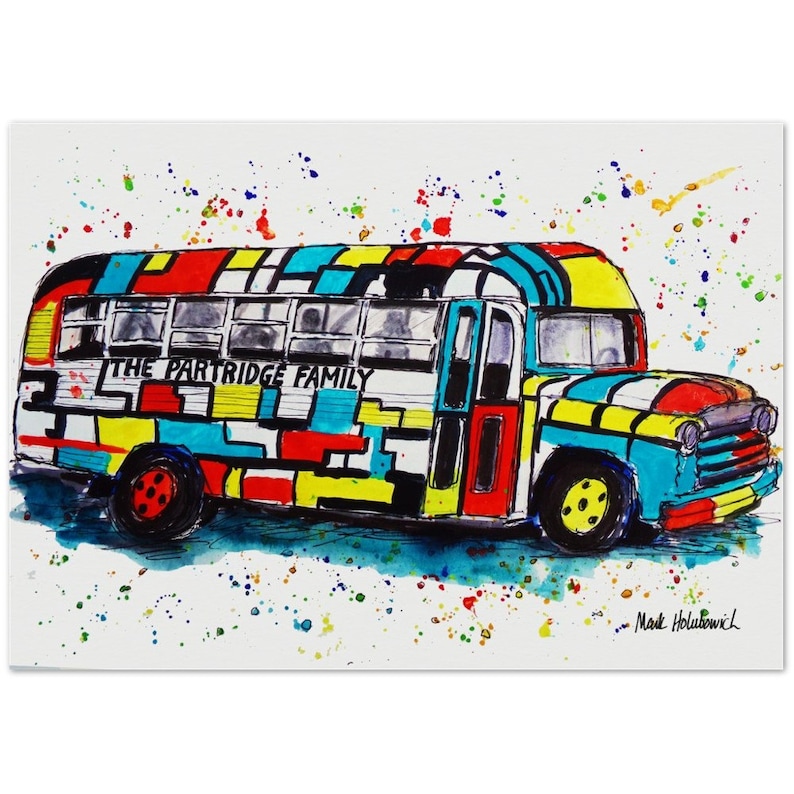 Partridge Family Bus Watercolor Painting Art Print Poster Ink Sketch ...