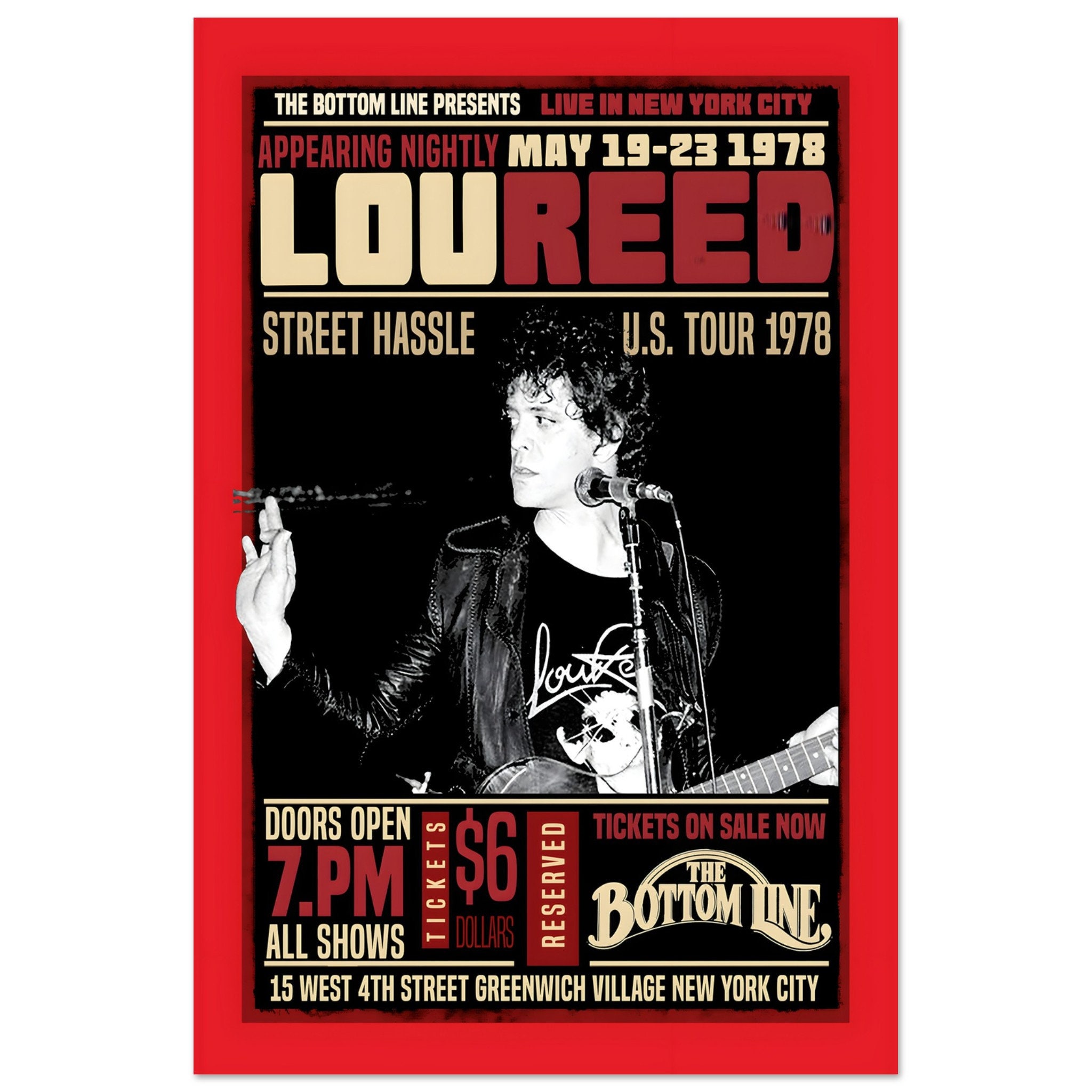 Lou Reed Bottom Line NY 1978 Concert Tour Poster Art Print Street ...