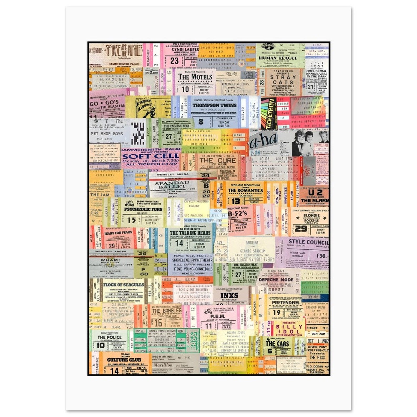Eighties 80s New Wave Pop Concert Ticket Stub Collage Art Print Poster ...