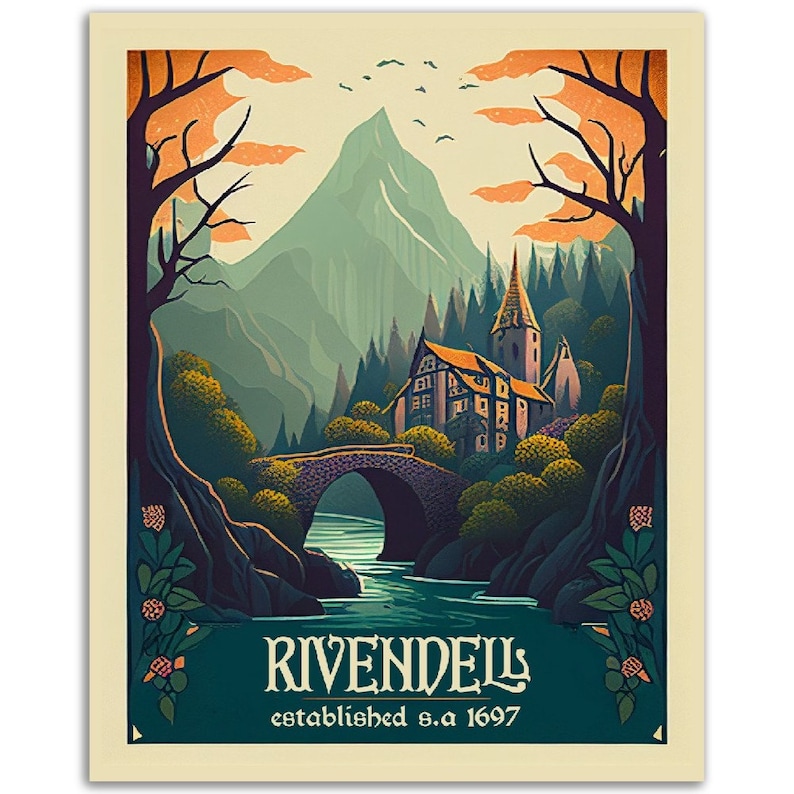 Lord of the Rings LOTR Rivendell J.R.R. Tolkien Art Print Travel Poster ...