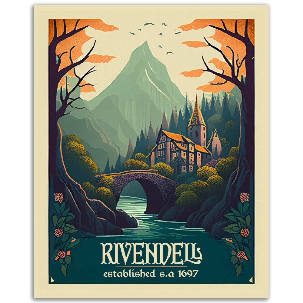 Lord of the Rings LOTR Rivendell J.R.R. Tolkien Art Print Travel Poster ...