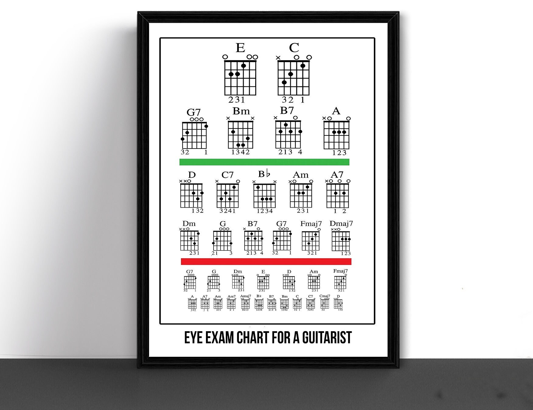 Guitarist Guitar Eye Exam Chart Art Print Poster - Etsy