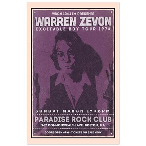 Warren Zevon Concert Tour Poster Art Print Excitable Boy Tour 1978 - Etsy