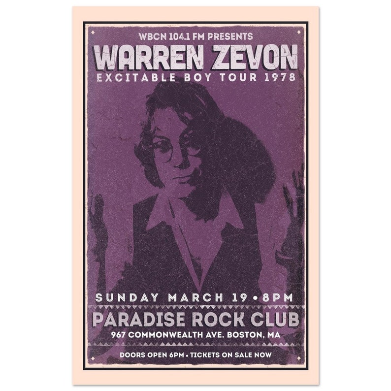 Warren Zevon Concert Tour Poster Art Print Excitable Boy Tour 1978 - Etsy