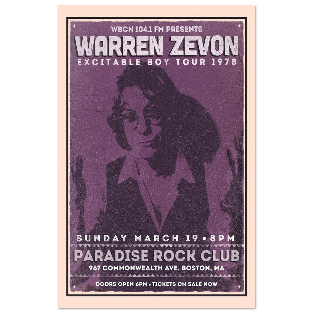 Warren Zevon Concert Tour Poster Art Print Excitable Boy Tour 1978 - Etsy