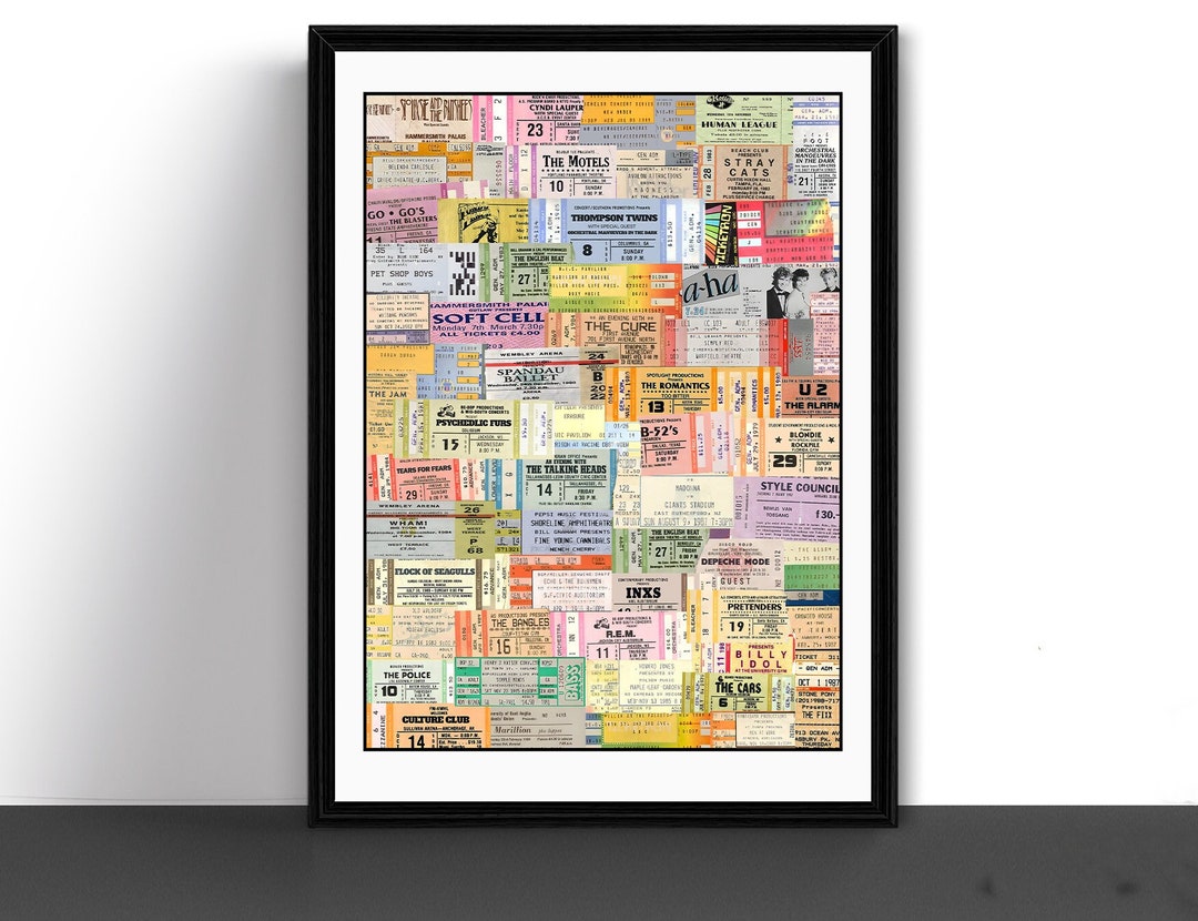 Eighties 80s New Wave Pop Concert Ticket Stub Collage Art Print Poster ...