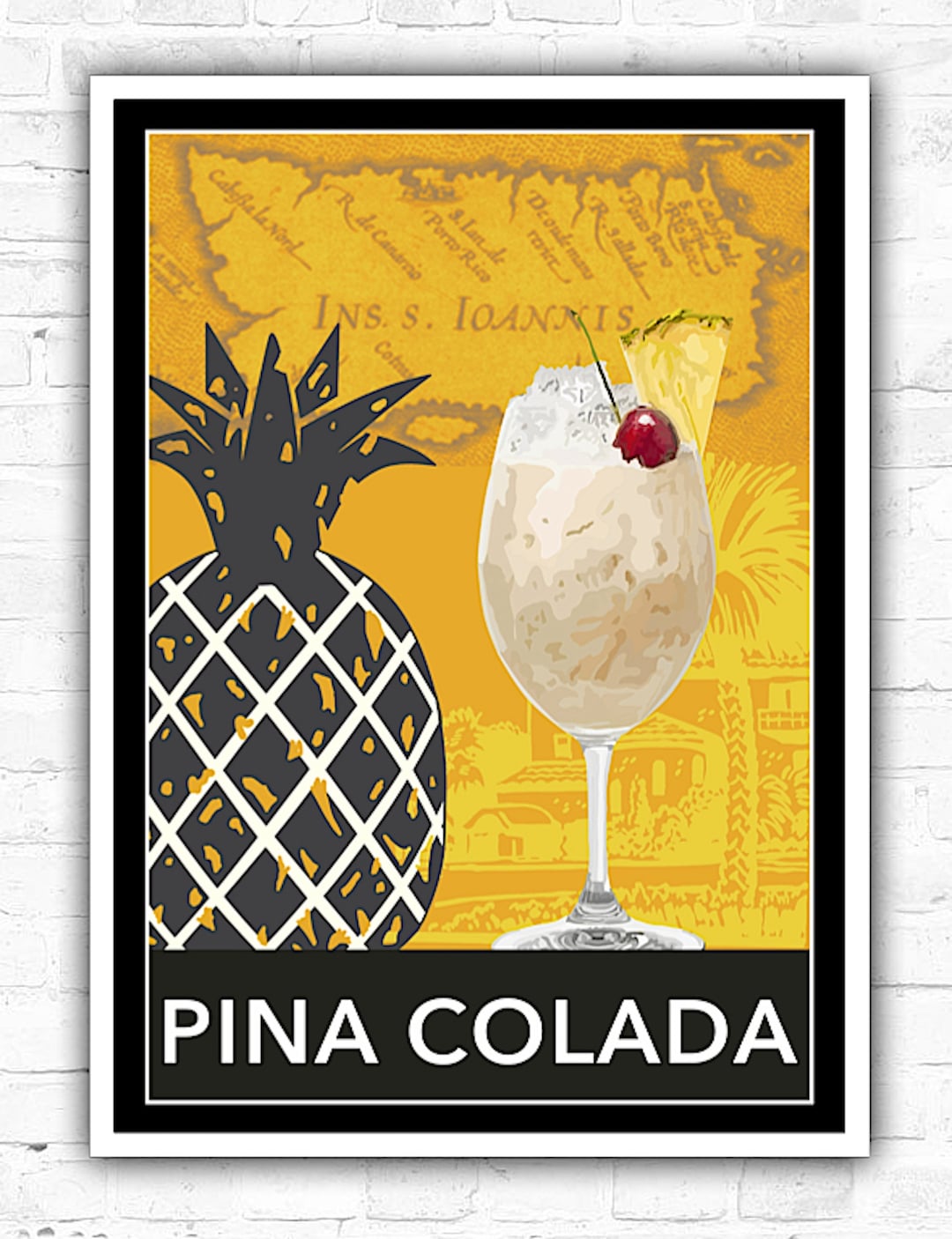 Pina Colada Cocktail Print: Hand Drawn Bar Art Poster - Etsy